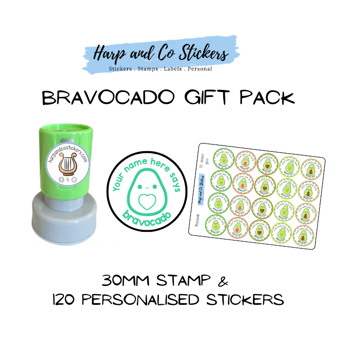 Gift Pack 30mm Stamp + 120 Stickers - Bravocado — Harp & Co Stickers