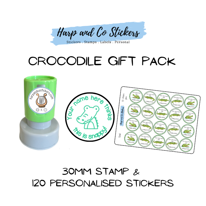 Gift Pack 30mm Stamp + 120 Stickers - Crocodile — Harp & Co Stickers
