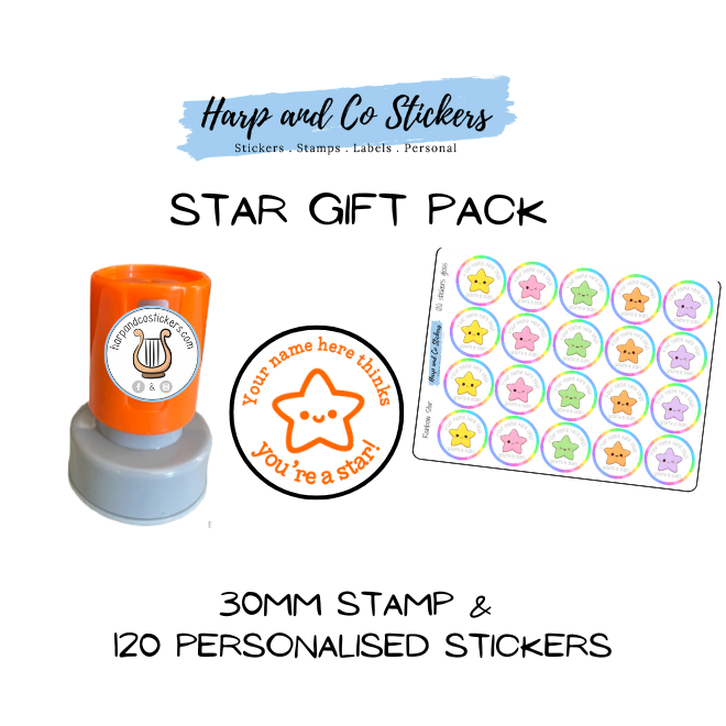 Gift Pack 30mm Stamp + 120 Stickers - Star — Harp & Co Stickers