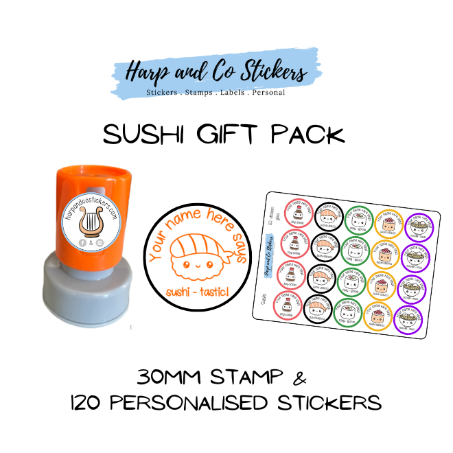 Gift Pack 30mm Stamp + 120 Stickers - Sushi — Harp & Co Stickers