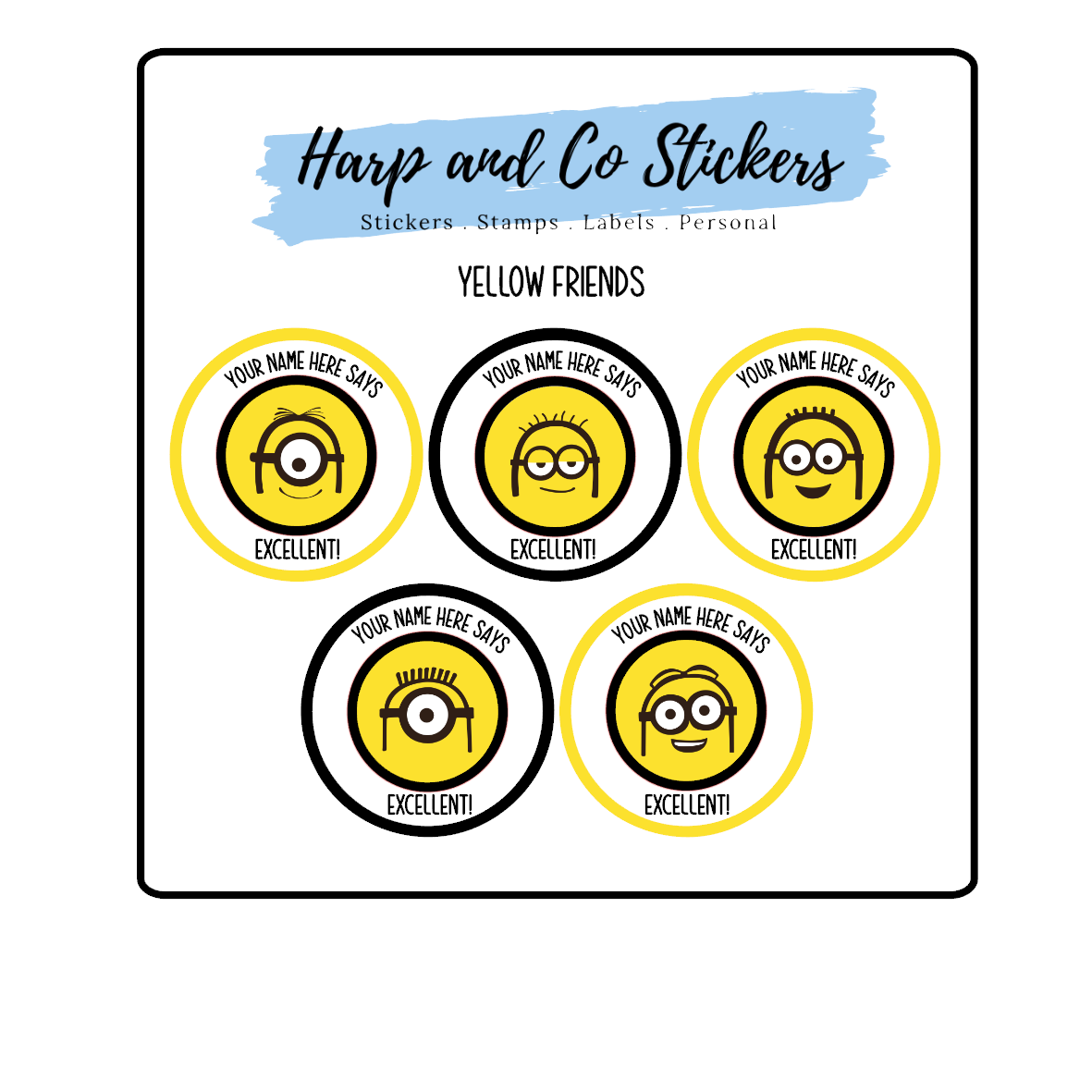 Yellow Friends — Harp & Co Stickers