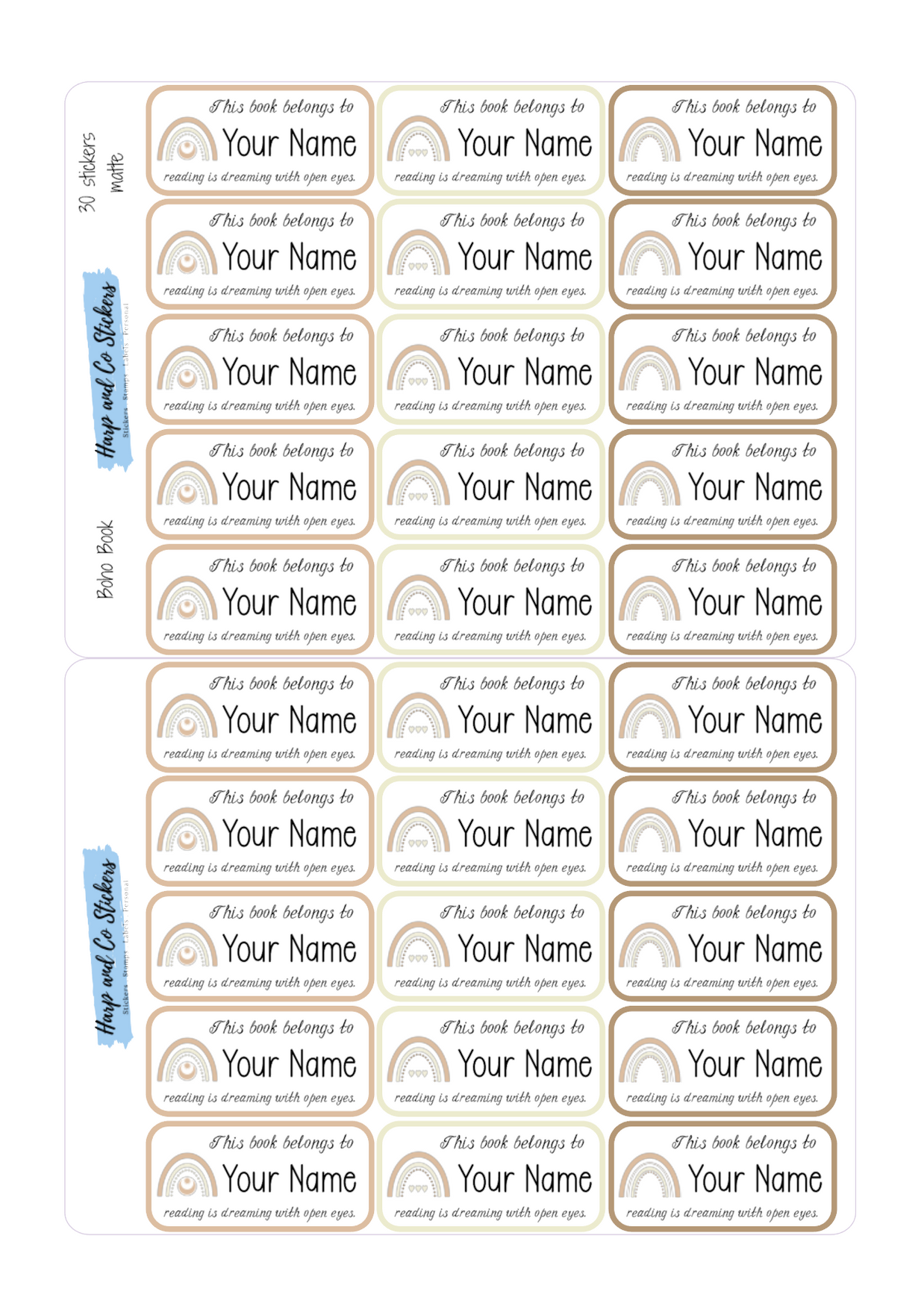 Boho Book Labels — Harp & Co Stickers