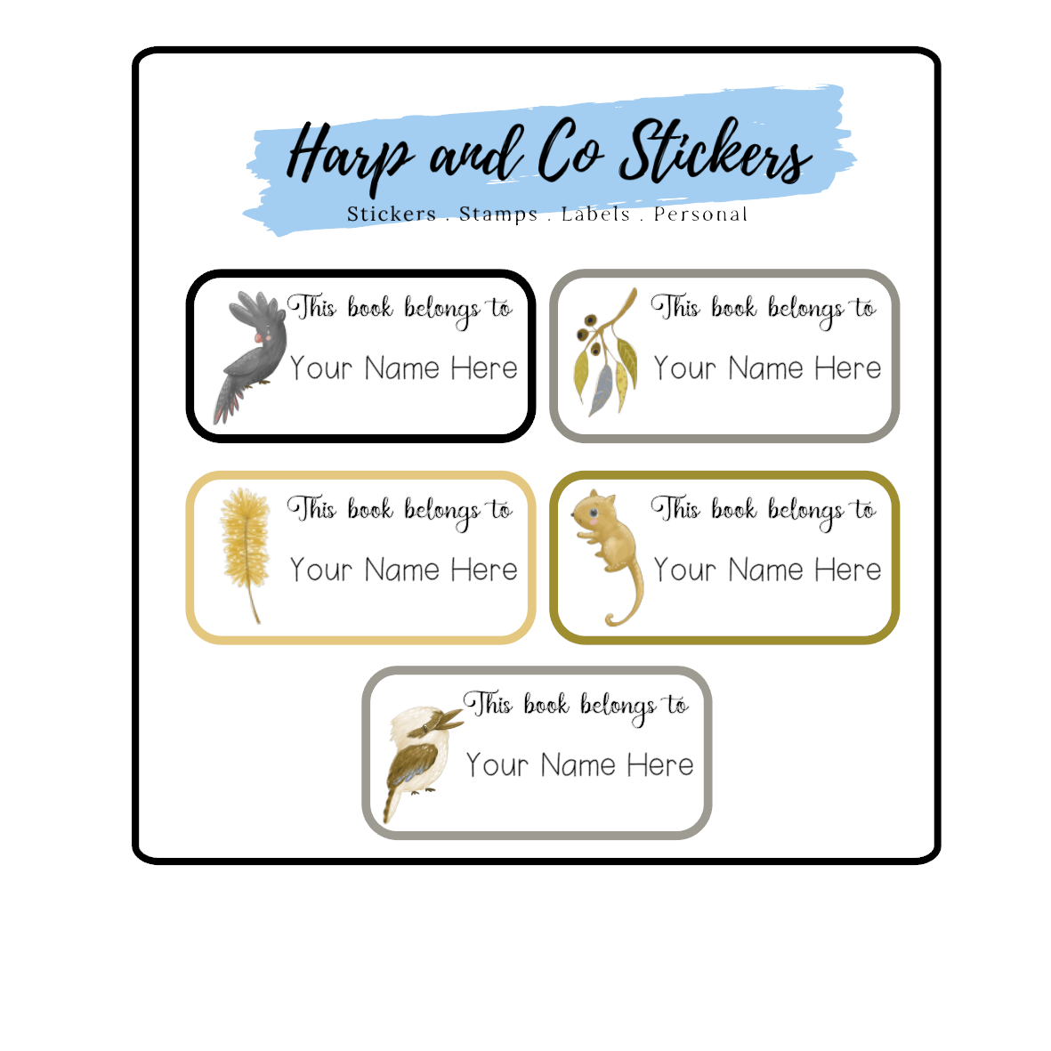 Australia Book Labels — Harp & Co Stickers