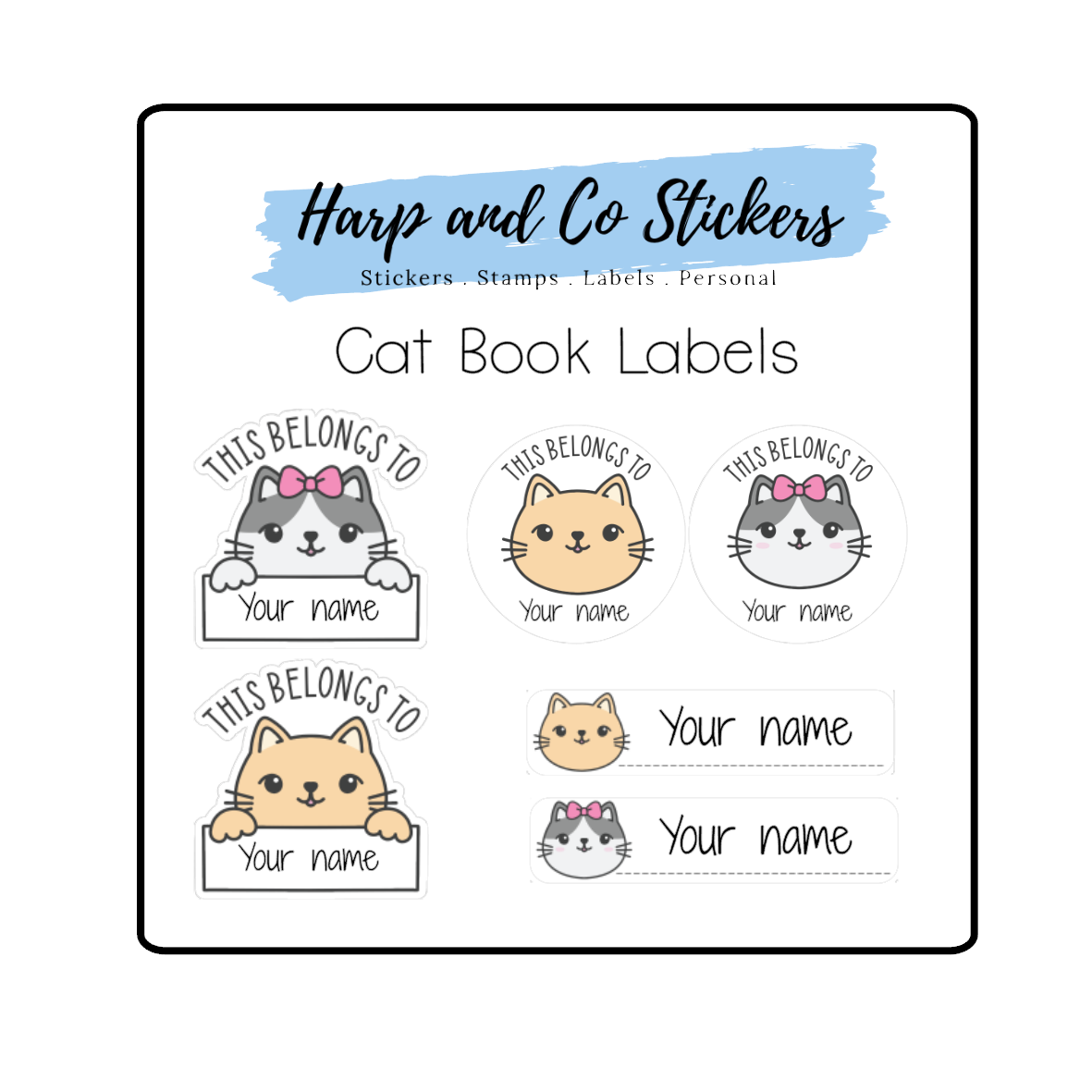 Cat Book Labels — Harp & Co Stickers