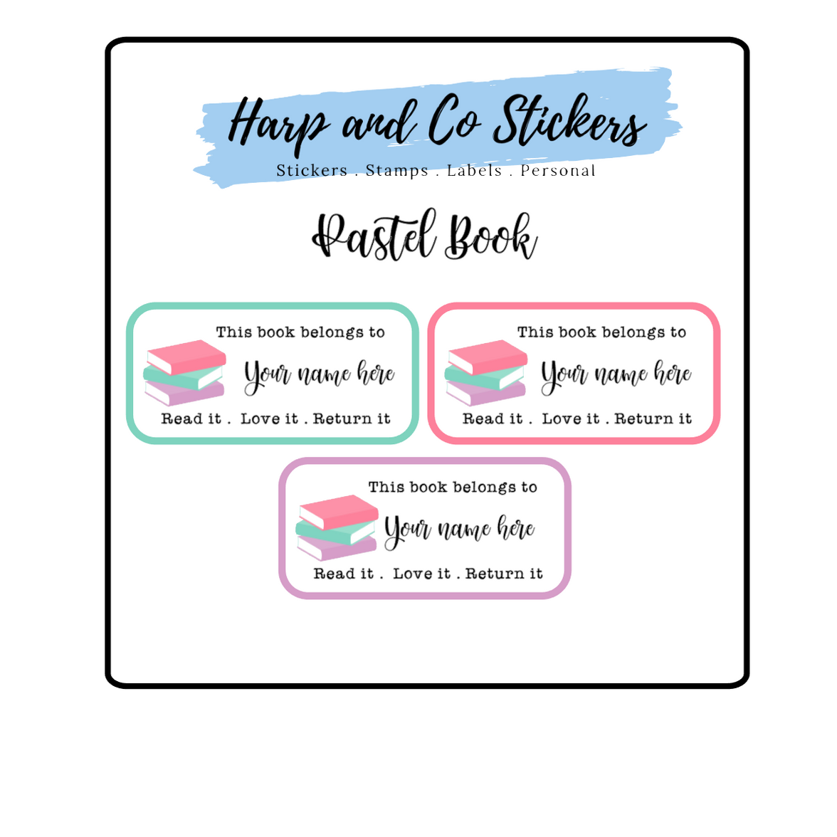 Pastel Book Labels — Harp & Co Stickers