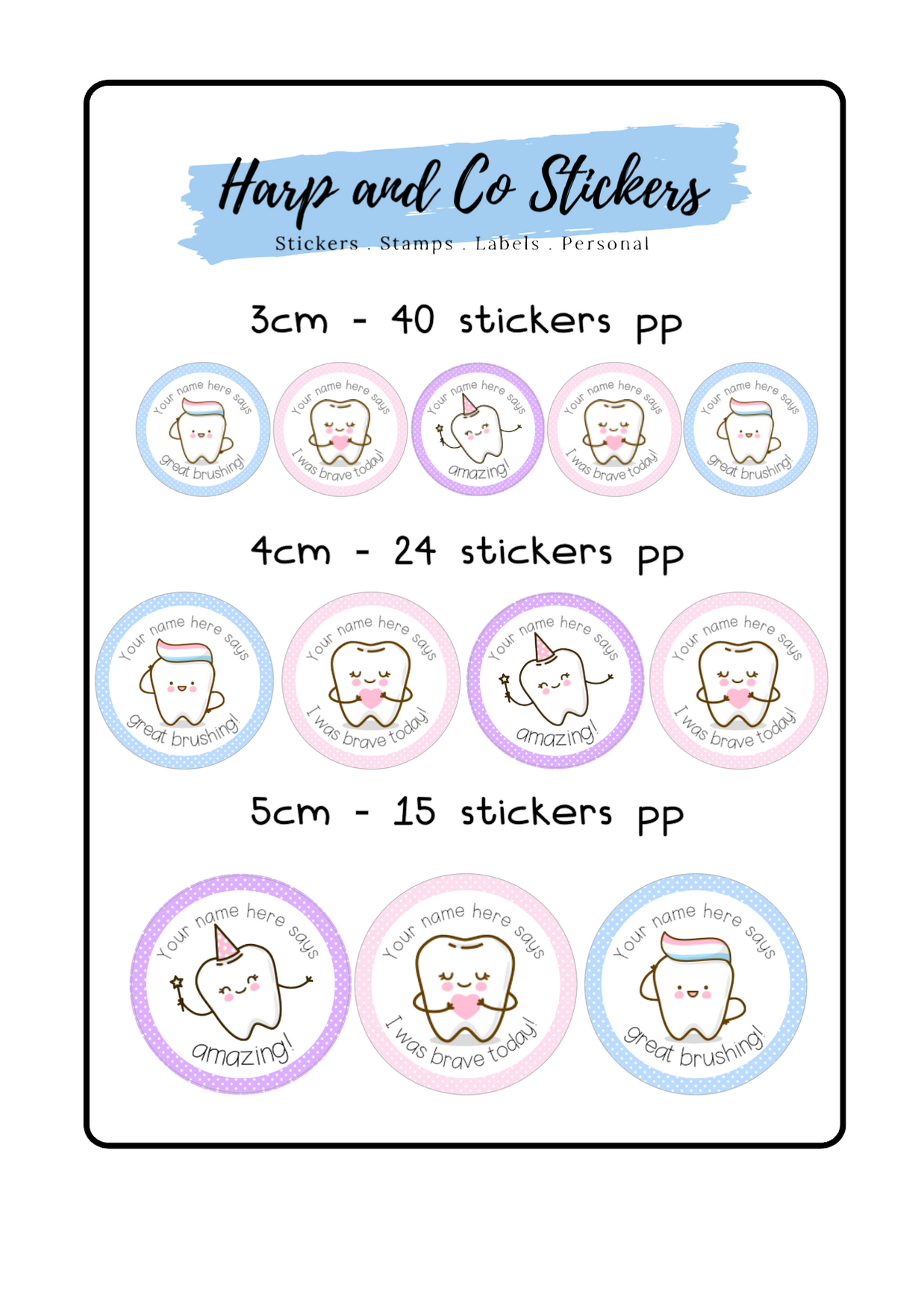 Pastel Dental — Harp & Co Stickers