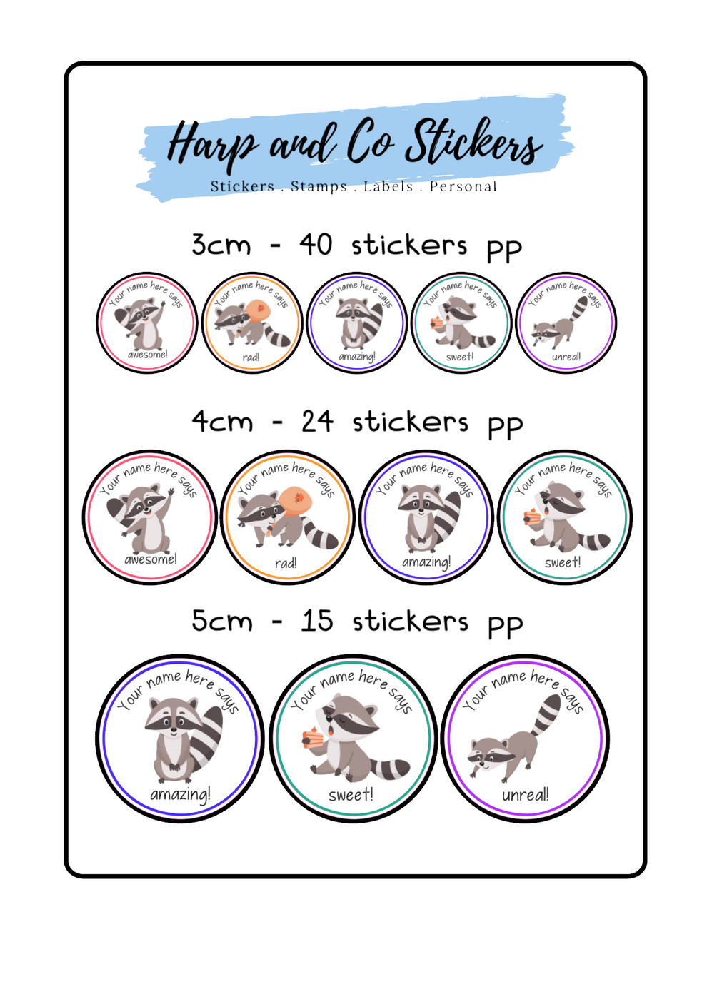 Raccoon's — Harp & Co Stickers