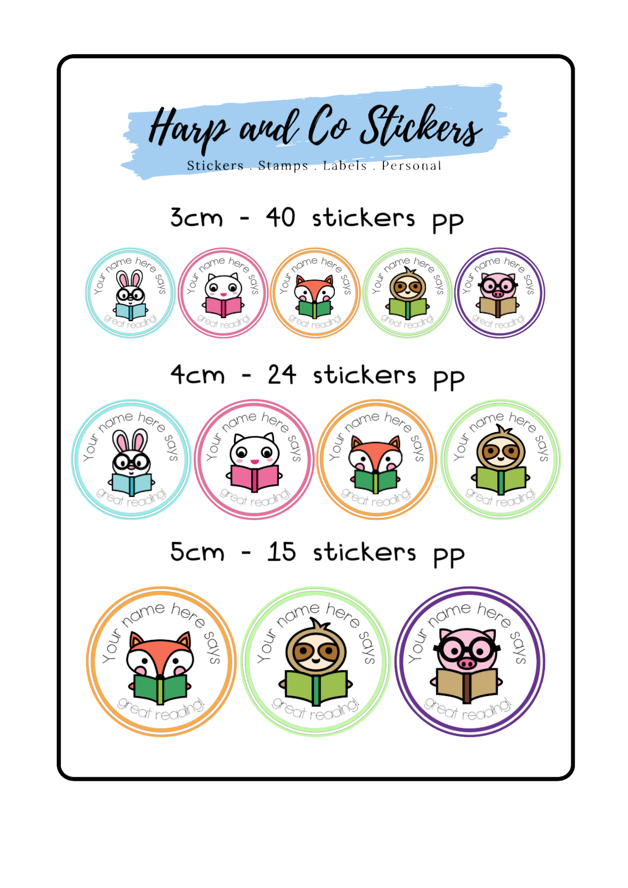Reading Animals — Harp & Co Stickers